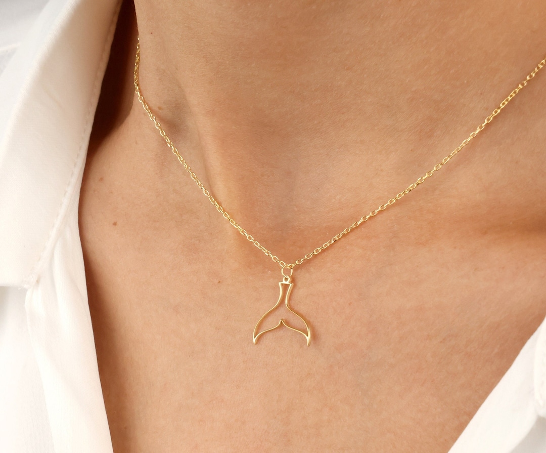 Fish Tail Necklace, Silver Fish Tail Ring Necklace, Delicate Fish Tail ...