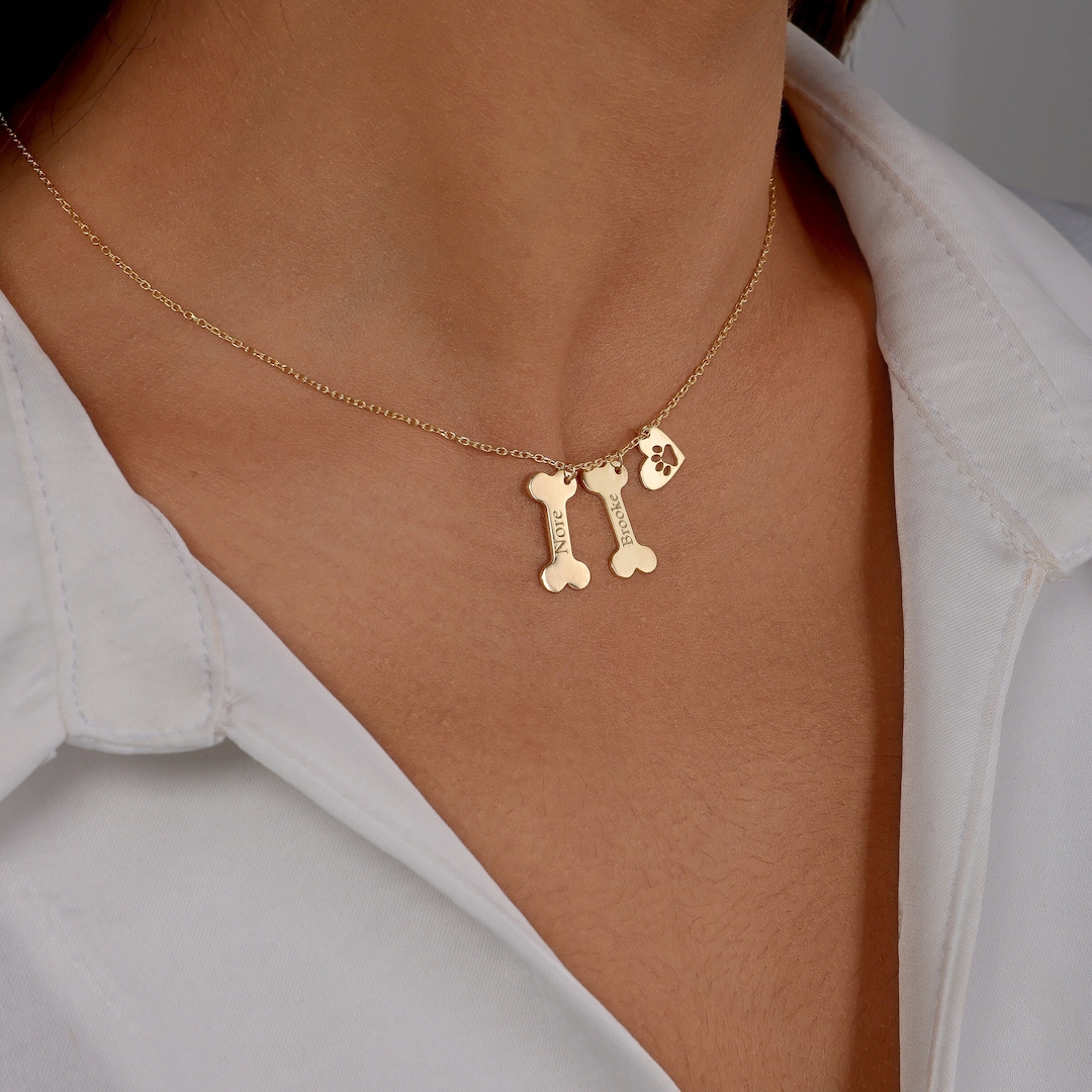 Custom Dog Double Bone Name Pendant, Customized Dog Double Bone Name ...