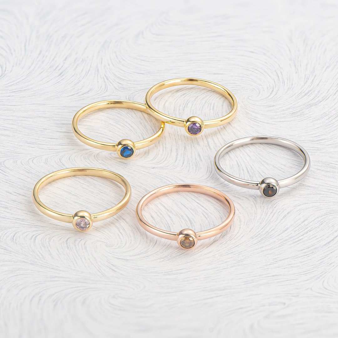 Tiny Stackable Birthstone Ring, Gemstone Ring in Sterling Silver ...