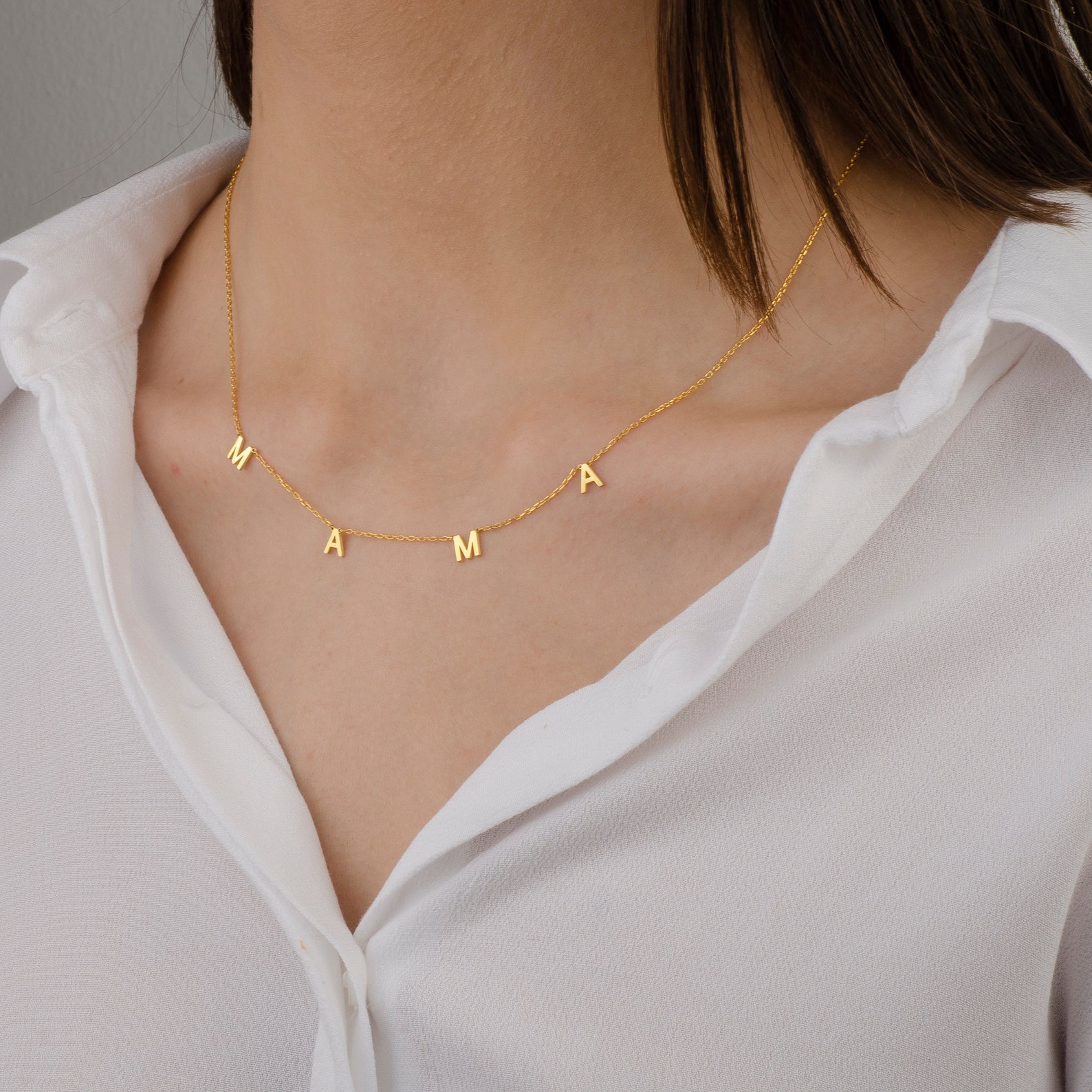 14K Solid MAMA NECKLACE Mama Letter Necklace Spaced Letter | Etsy