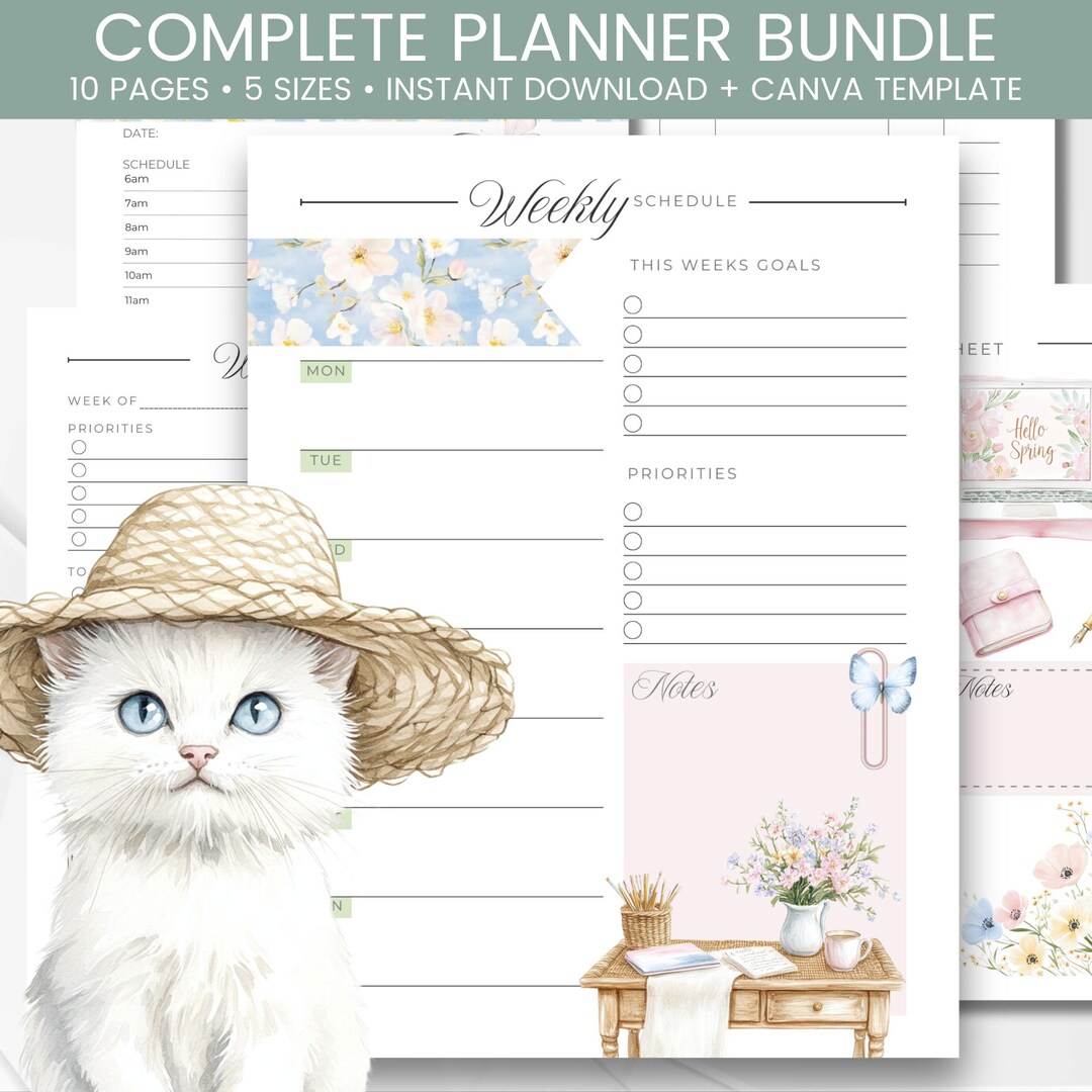 Complete Printable Planner Bundle, Weekly Daily Routine Pages Instant ...