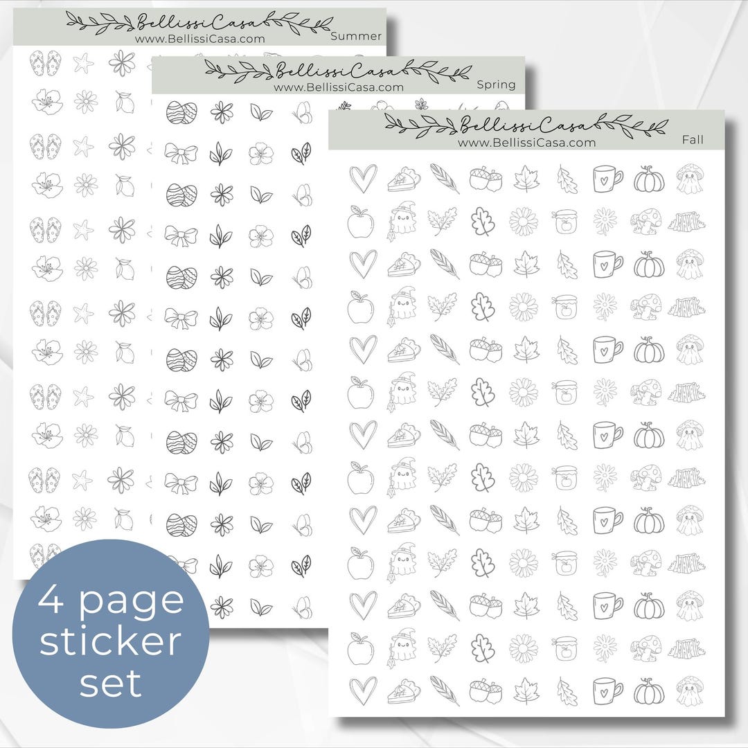 Seasonal Tiny Doodle Planner Sticker Sheet Set, Extra Small Calendar ...