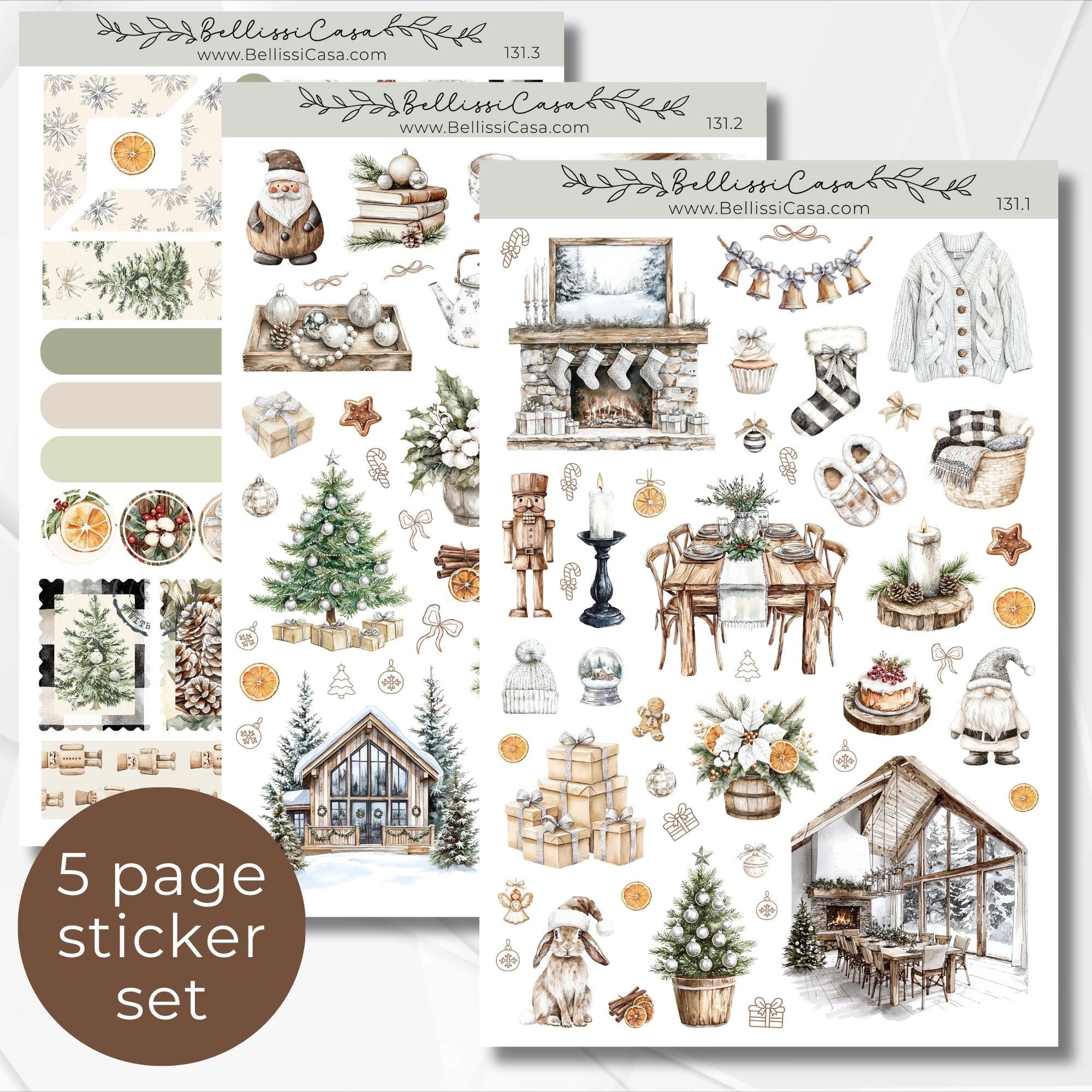 Seasonal Planner Sticker Sheets, Rustic Christmas Holiday Calendar ...