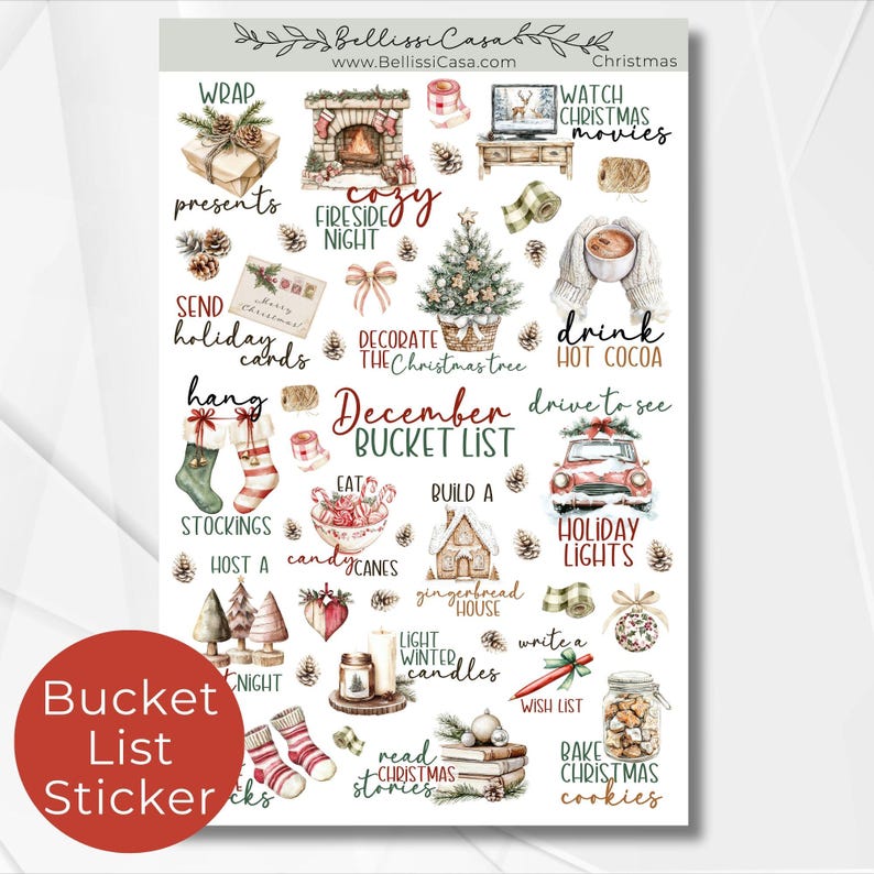 Christmas Holiday Bucket List Sticker Sheet, Seasonal Planner Sticker ...