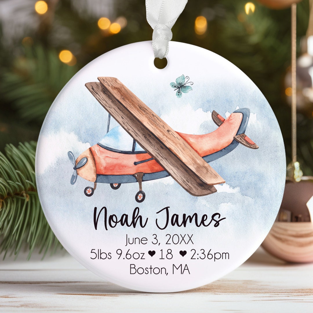 Newborn Gift Birth Stat Airplane Ornament, Babys First Christmas ...
