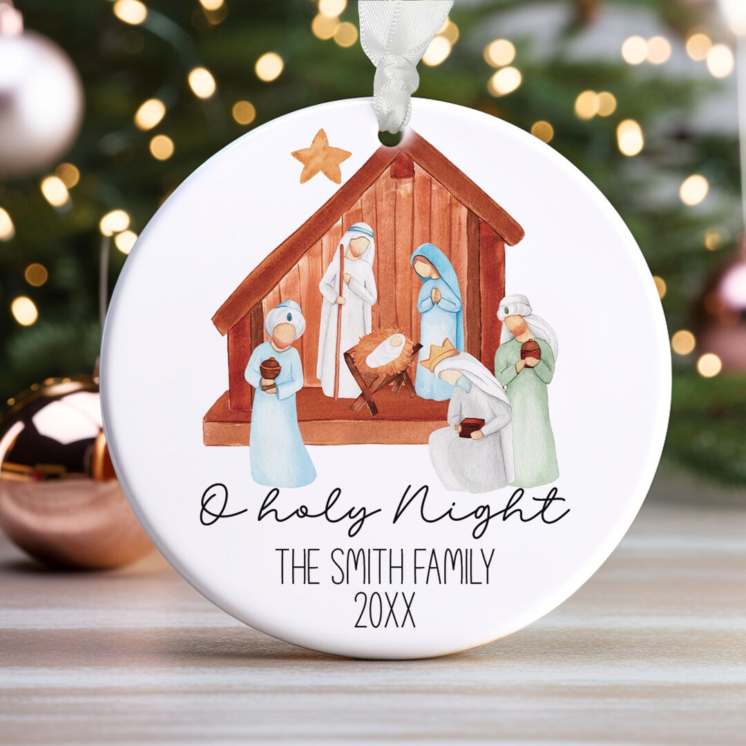 Nativity Scene Christmas Ornament, Personalized Family Name Ornament ...