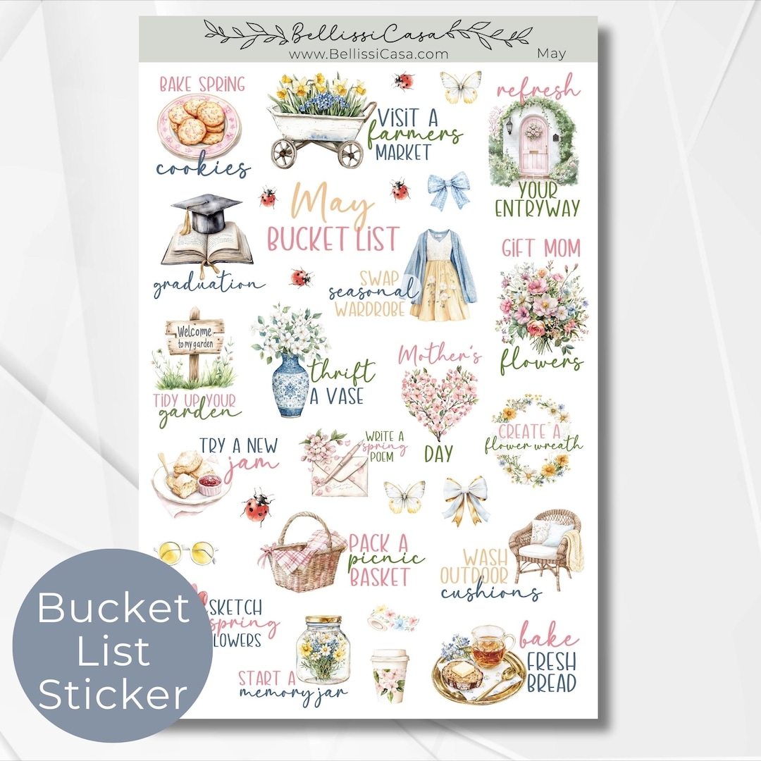 May Monthly Bucket List Sticker Sheet, Seasonal Planner Sticker ...