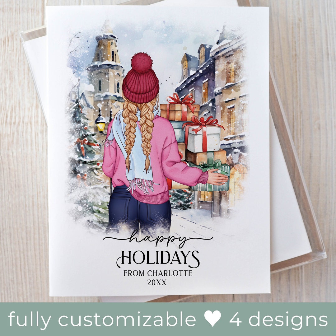 Personalized Christmas Card for Teen, Custom Watercolor Family Portrait ...