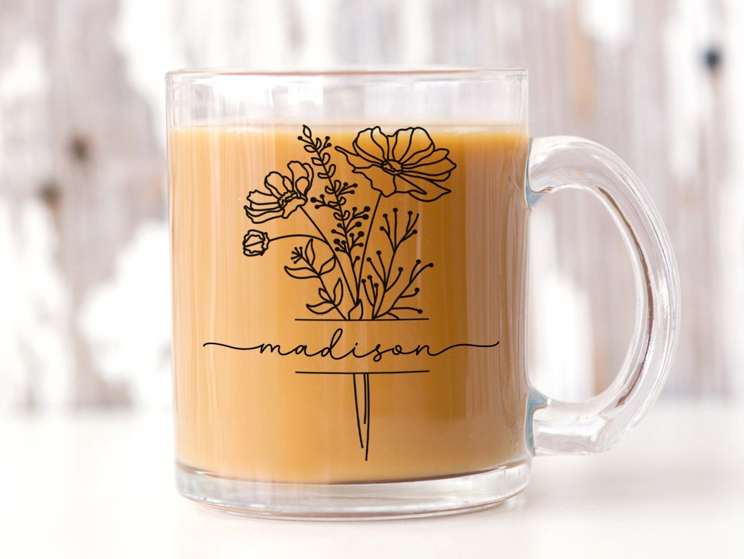 October Birth Flower Glass Mug, Personalized Birth Month Flower Coffee ...