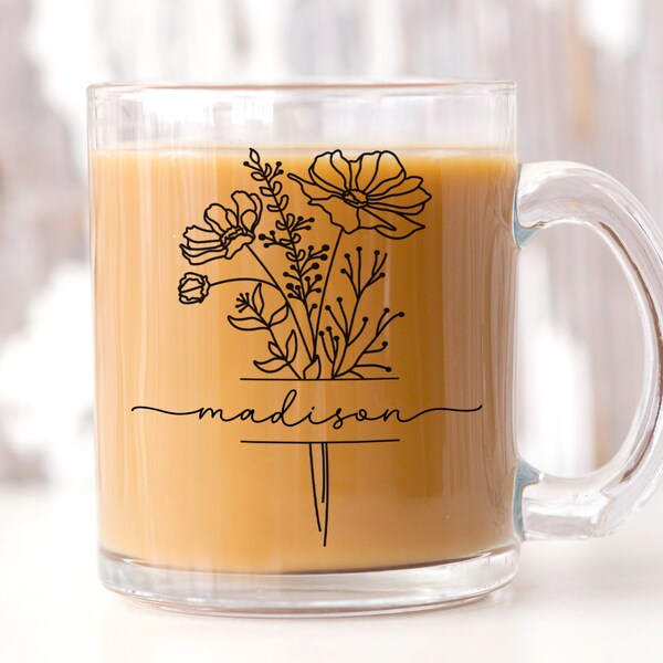 Birth Flower Glass Mug - Etsy