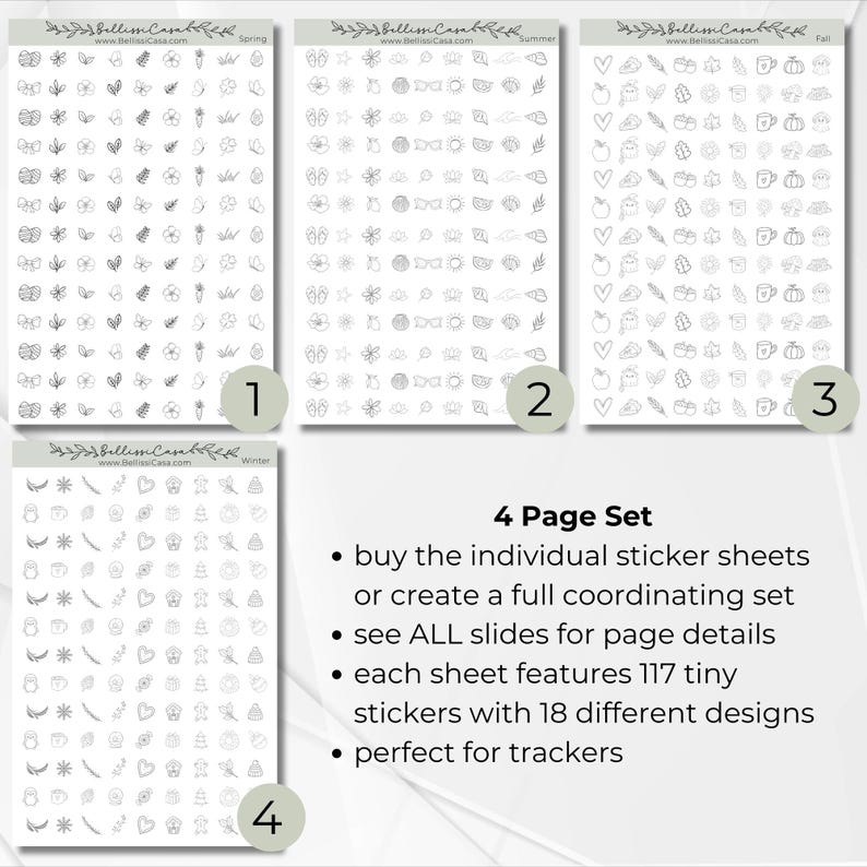 Seasonal Tiny Doodle Planner Sticker Sheet Set, Extra Small Calendar ...