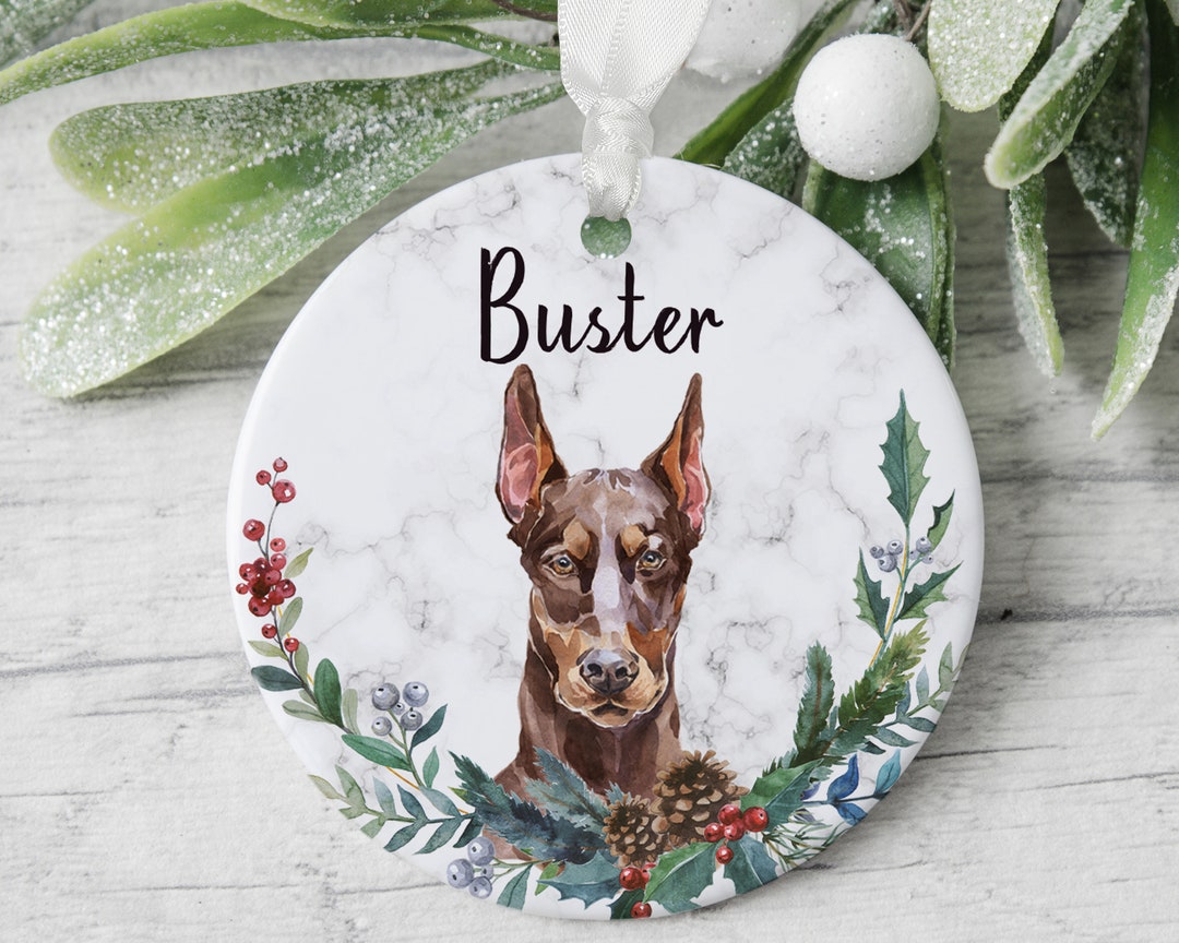 Doberman Pinscher Dog Ornament Pet Lover Gift, Custom Pet Portrait Ornament Personalized Ceramic ...