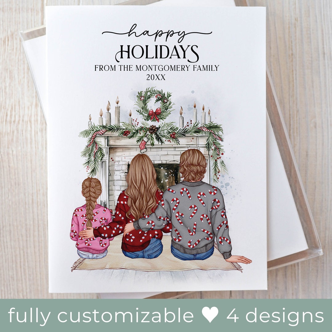 Custom Family Portrait Christmas Card, Personalized Unique Holiday ...
