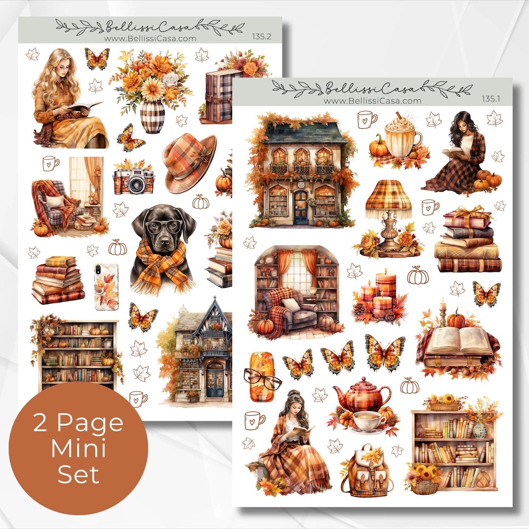 Seasonal Planner Sticker Pack, Fall Autumn Reading Aesthetic Calendar ...