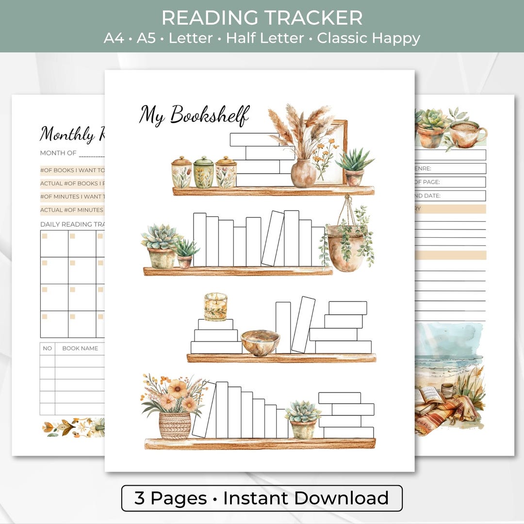 Summer Reading Log Bookshelf Tracker & Book Review Page Printable PDF ...