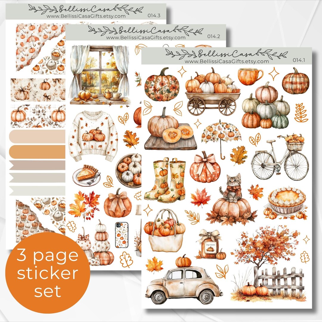 Seasonal Planner Sticker Sheet Set, Cozy Pumpkin Fall Calendar Planner ...