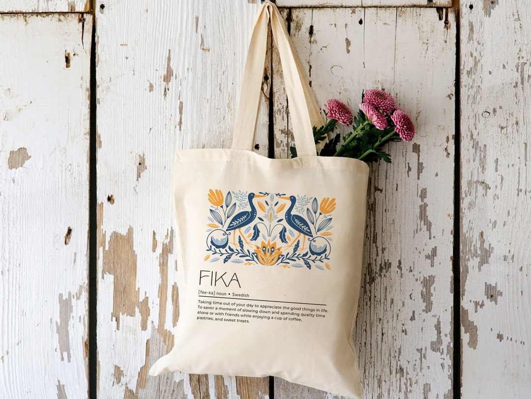 Fika Canvas Tote Bag, Swedish Style Nordic Décor Farmers Market Bag ...