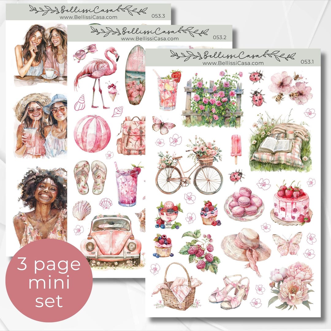 Seasonal Planner Sticker Sheet Set, Pink Summer Days Calendar Planner ...