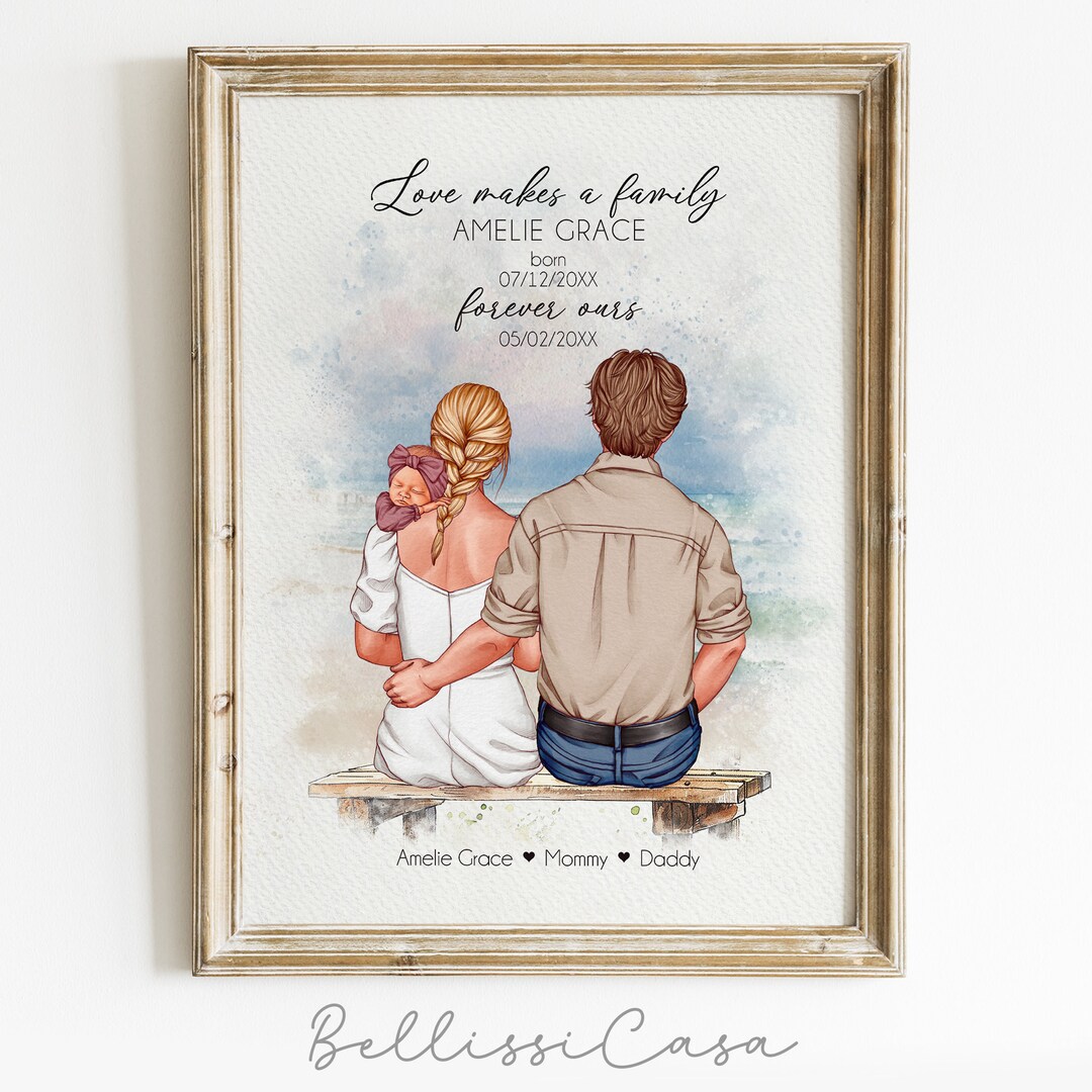 Personalized Adoption Gift for Family Custom Watercolor Family Portrait ...