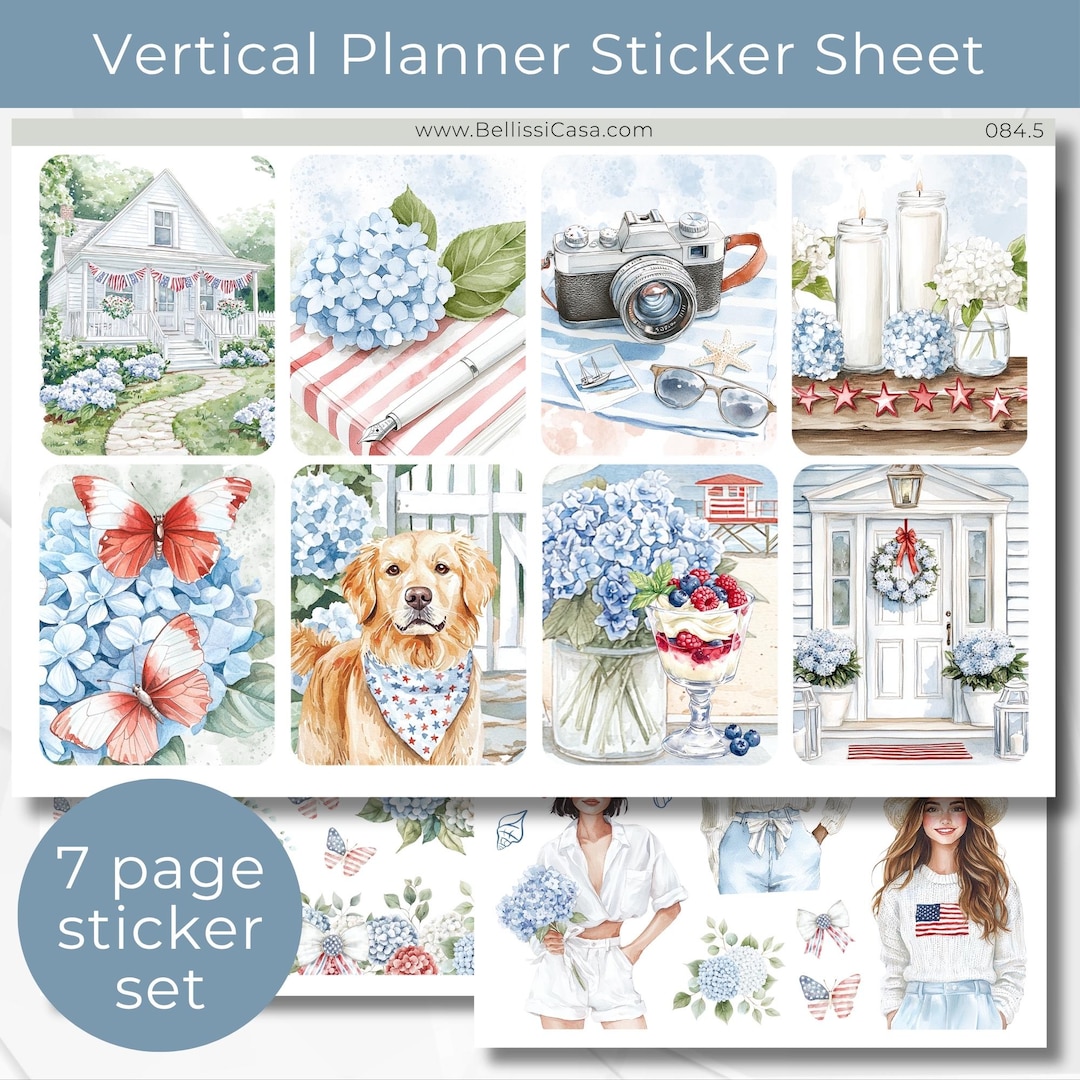 EC Vertical Planner Sticker Sheets, Hello July Patriotic Calendar ...