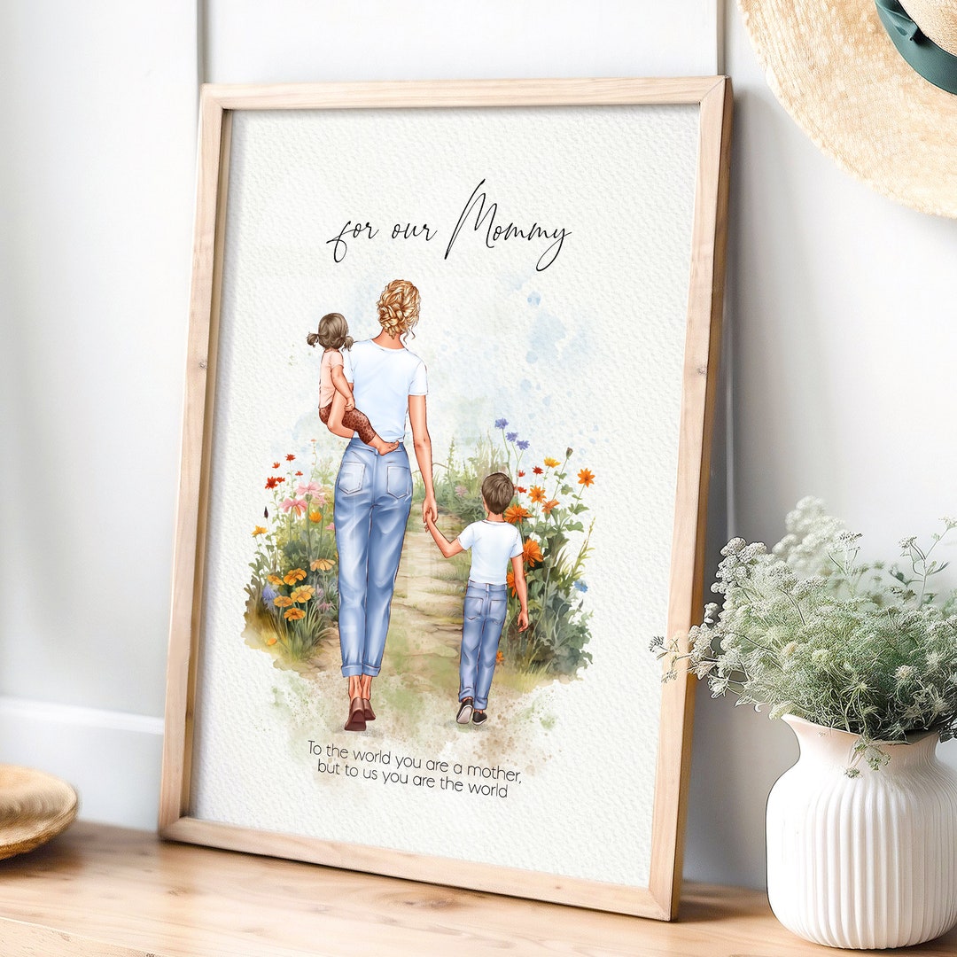Custom Mommy and Me Watercolor Portrait Mothers Day Gift for Mom From ...