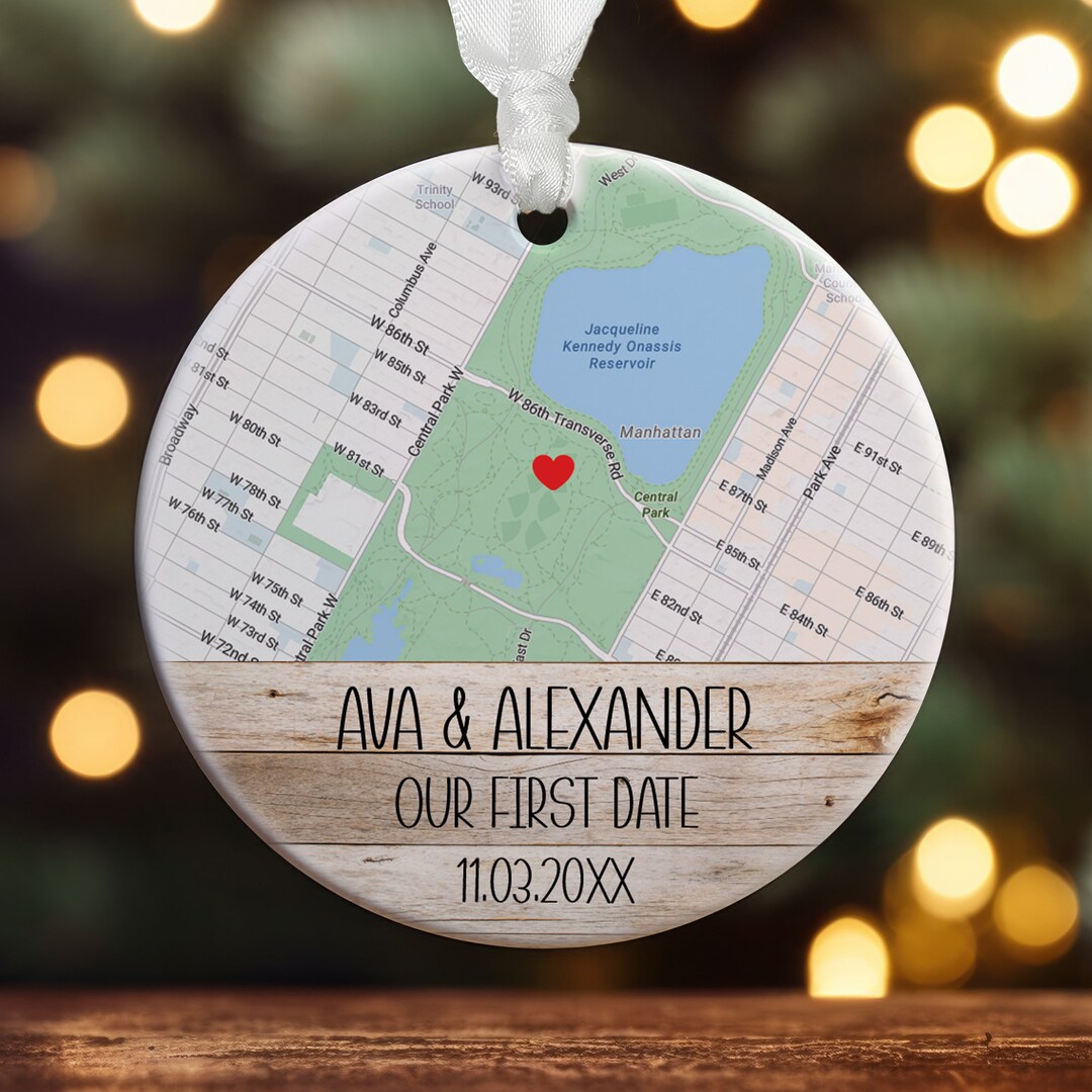 Our First Date Map Ornament, Custom City Map Print Ornament ...