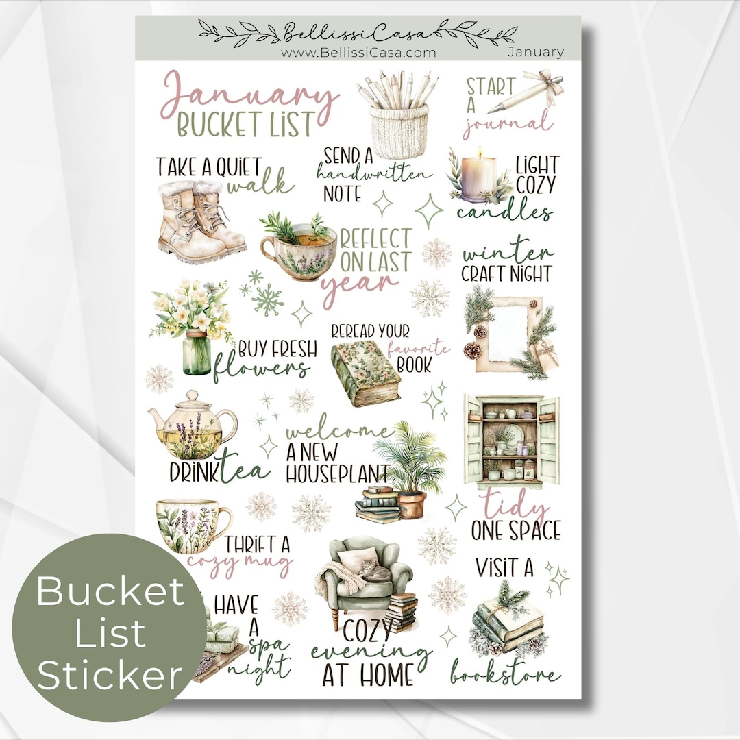 January Winter Bucket List Sticker Sheet, Seasonal Planner Sticker ...