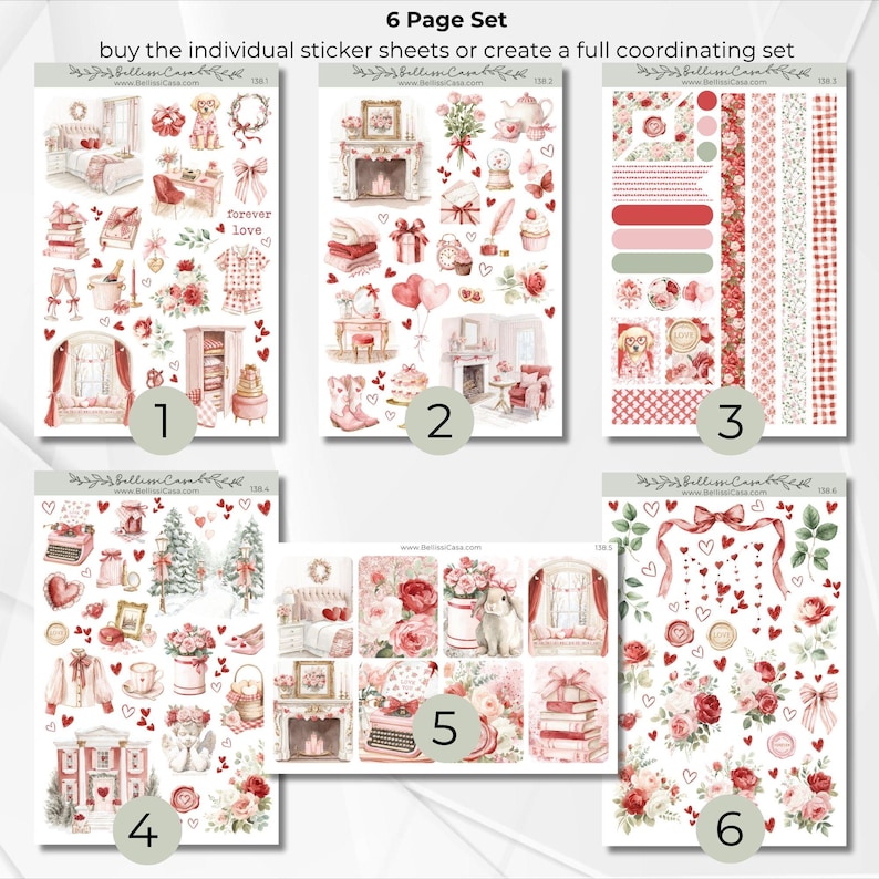 Seasonal Planner Sticker Sheets, Valentines Day Hearts Calendar Planner ...