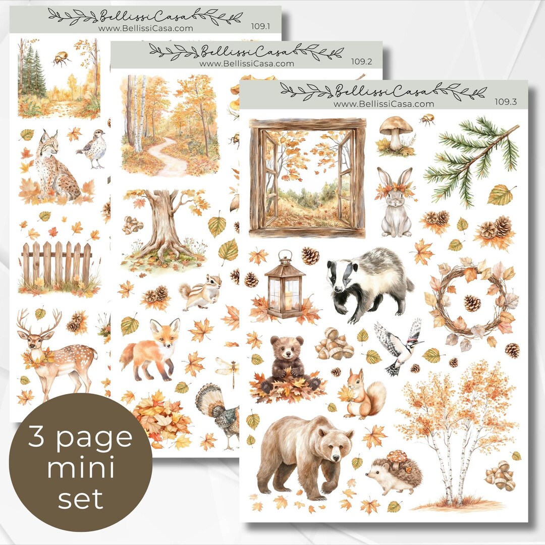 Seasonal Planner Sticker Sheets, Fall Woodland Animals Calendar Planner ...