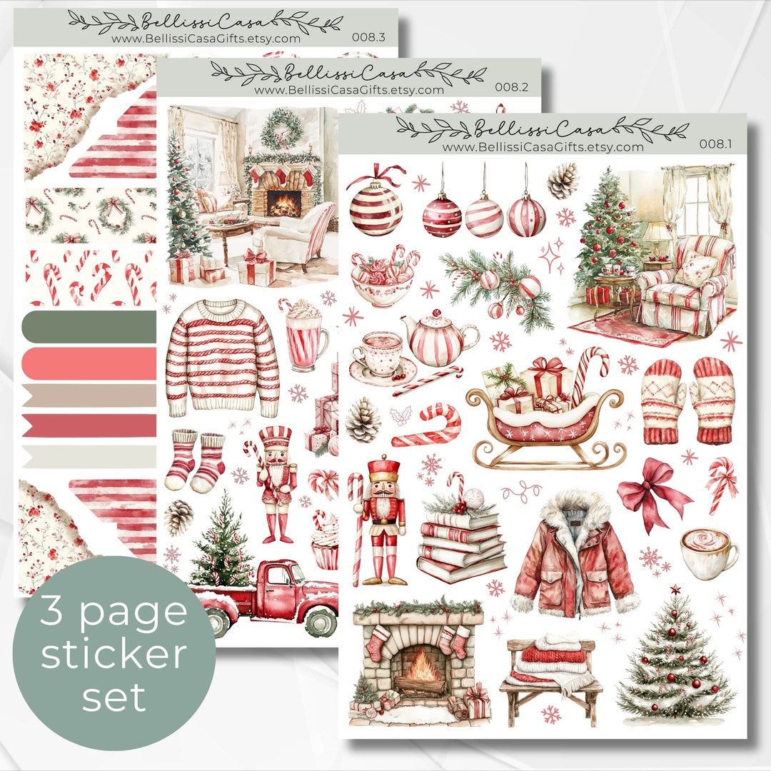 Seasonal Planner Sticker Pack, Holiday Candy Cane Christmas Calendar ...
