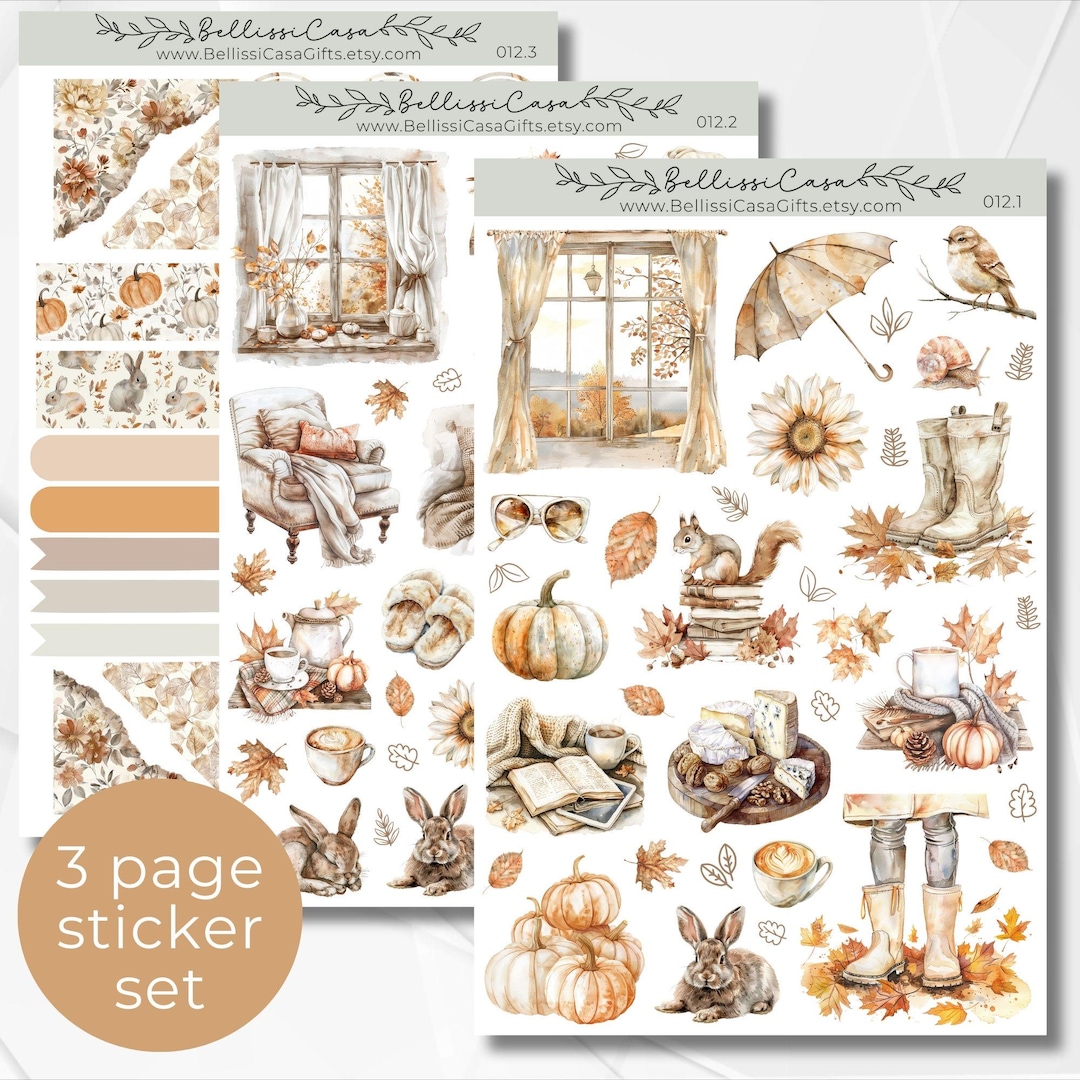 Seasonal Planner Sticker Sheet Set, Cozy Rustic Fall Calendar Planner ...