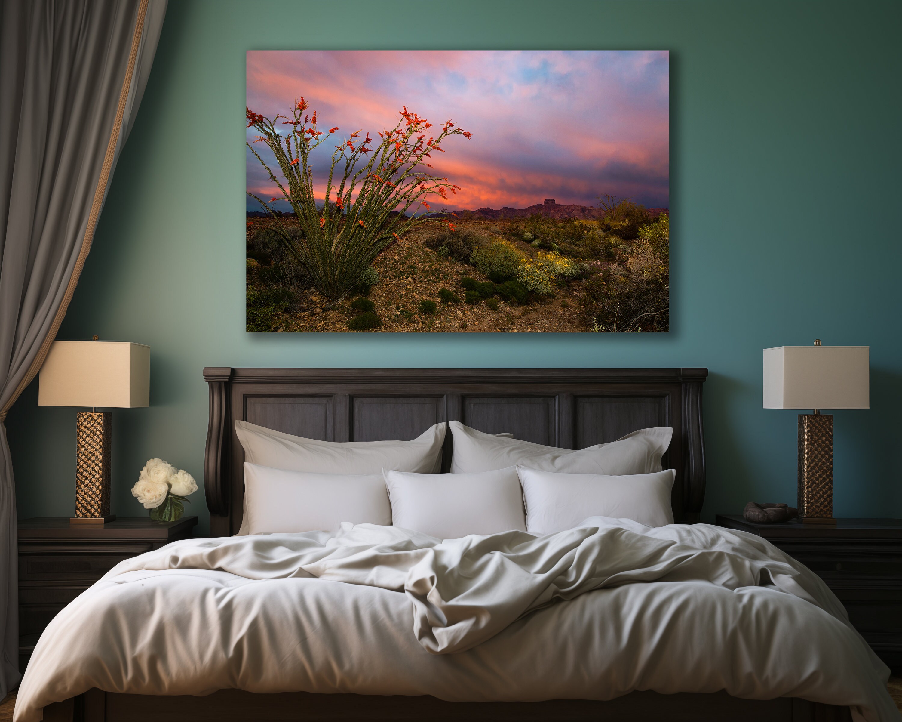 Stunning Ocotillo Bloom Art Print - Southwest Desert Landscape With ...