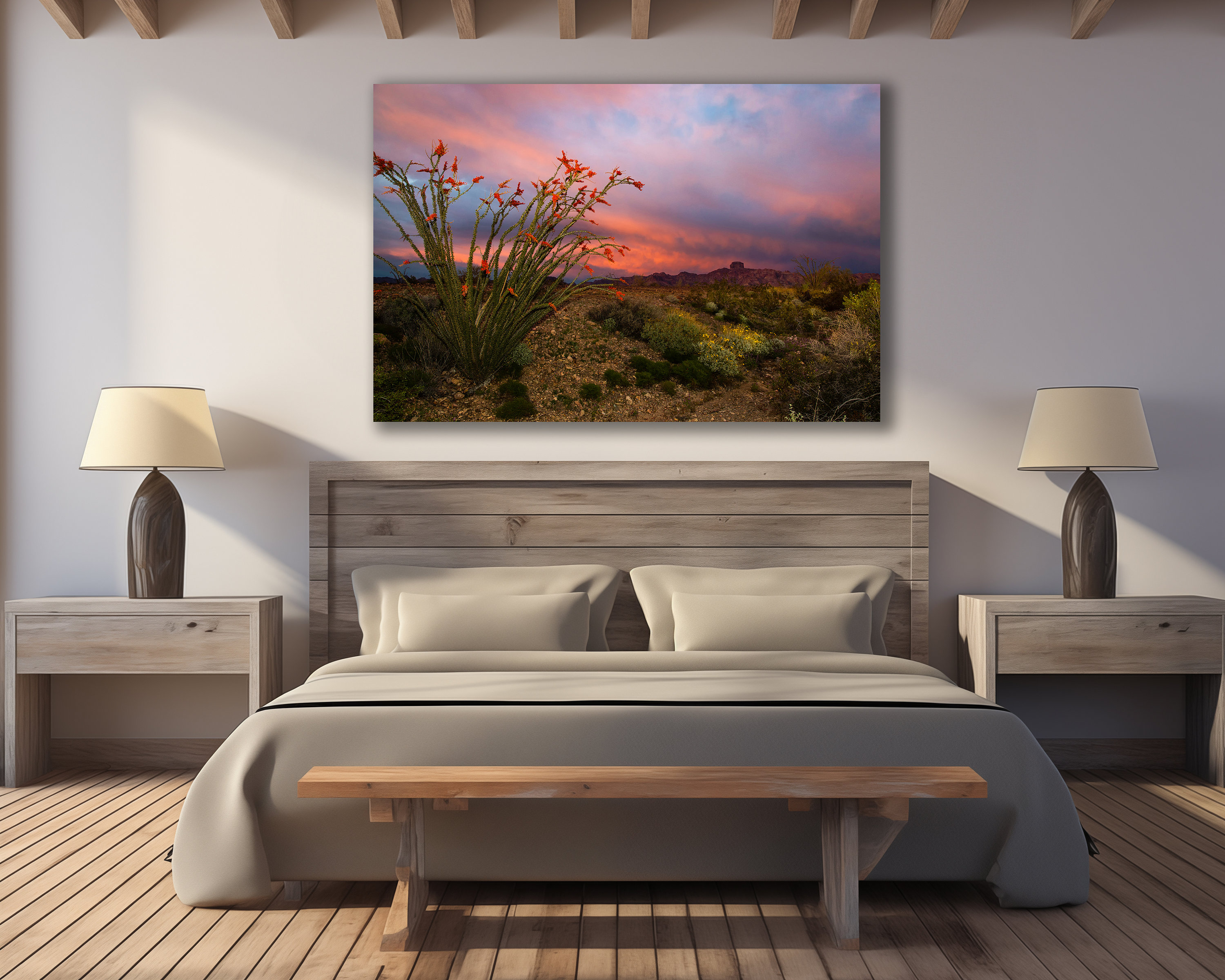 Stunning Ocotillo Bloom Art Print - Southwest Desert Landscape With ...