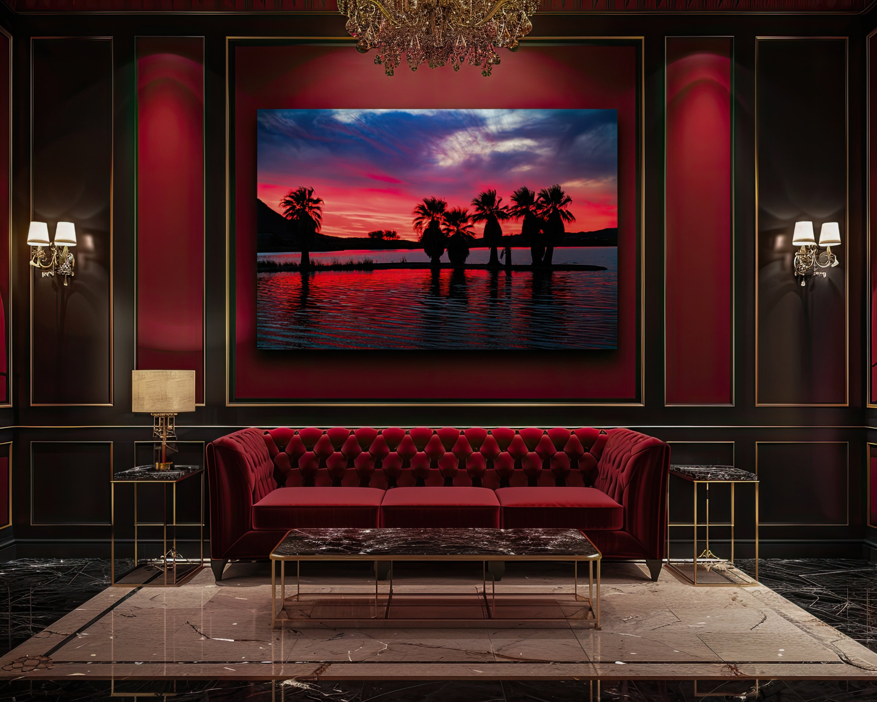Serene Palm Trees at Mittry Lake During Sunset - Art Print by ...