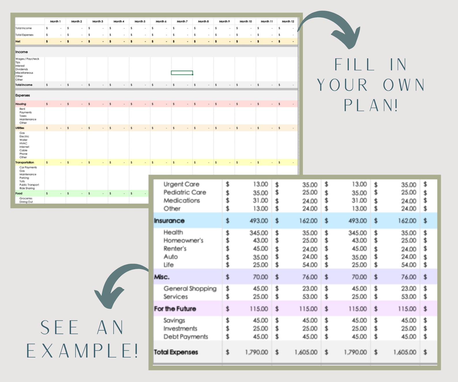 12 month Personal Budget Sheet Template Etsy