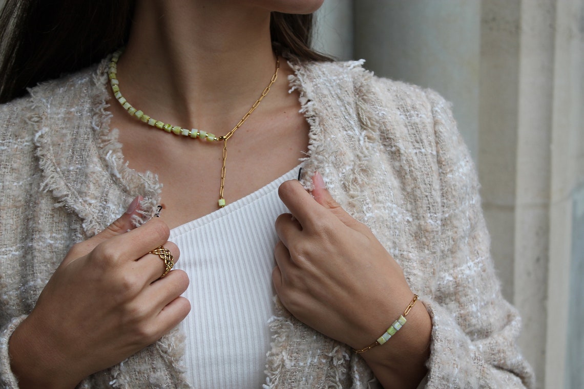 Half Paperclip Half Seprpentine Necklace, Serpentine Necklace, Stone ...