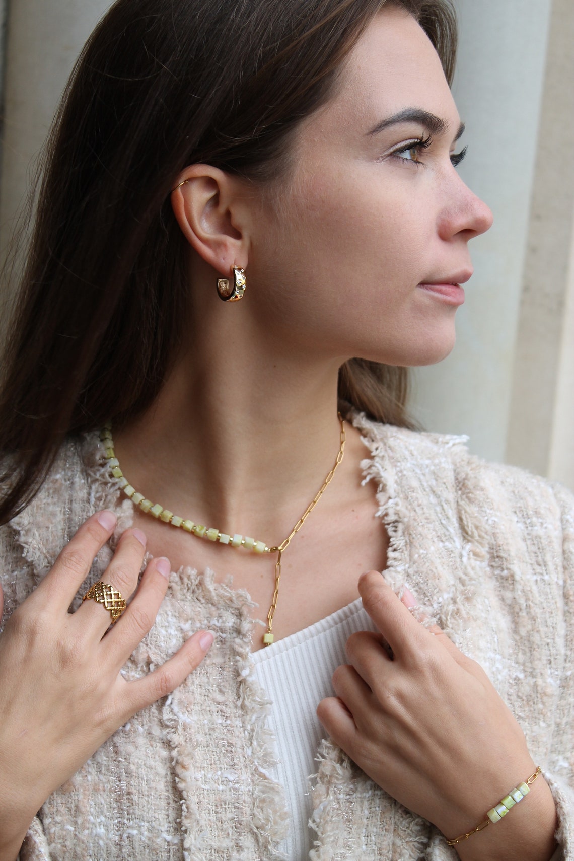 Half Paperclip Half Seprpentine Necklace, Serpentine Necklace, Stone ...