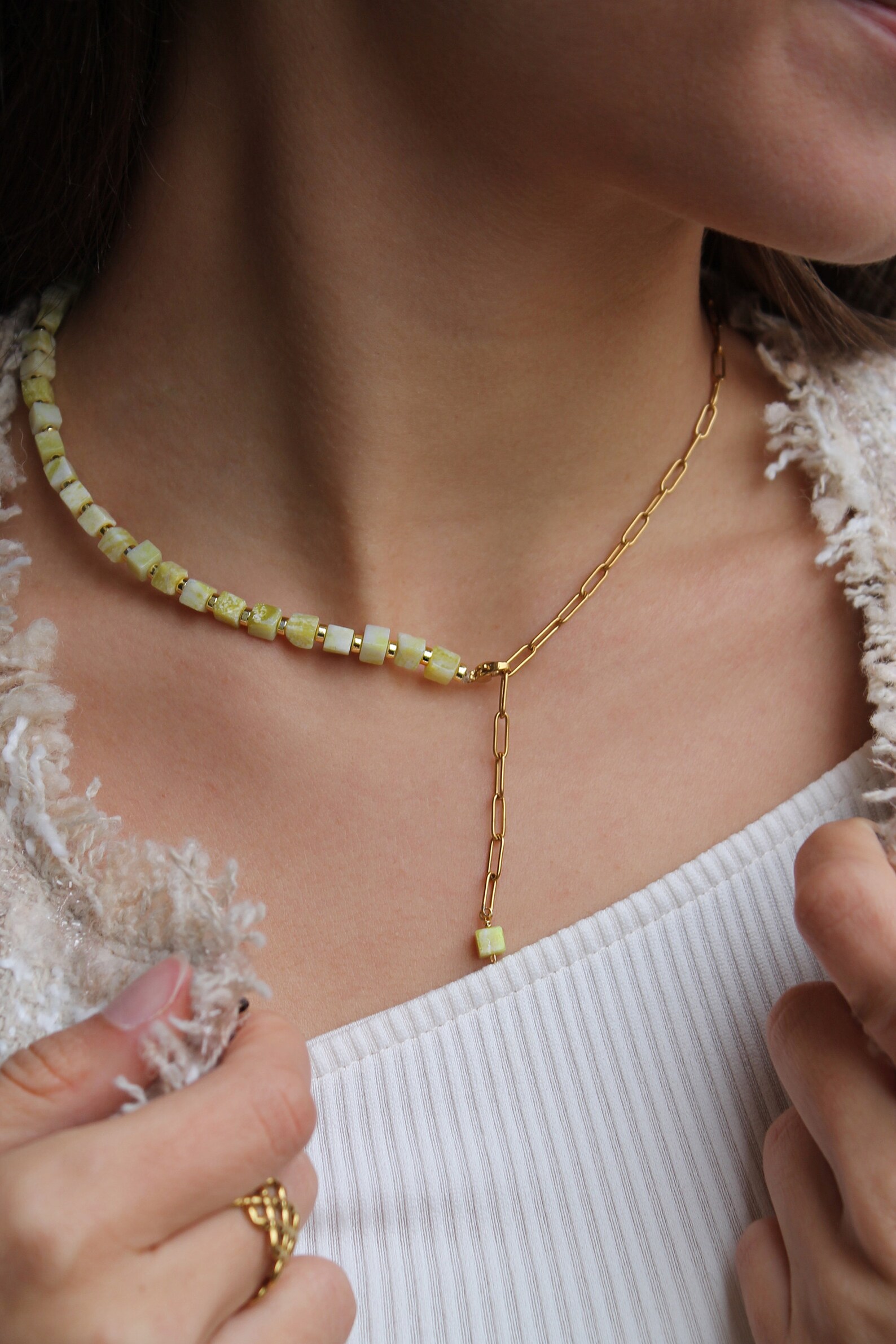 Half Paperclip Half Seprpentine Necklace, Serpentine Necklace, Stone ...
