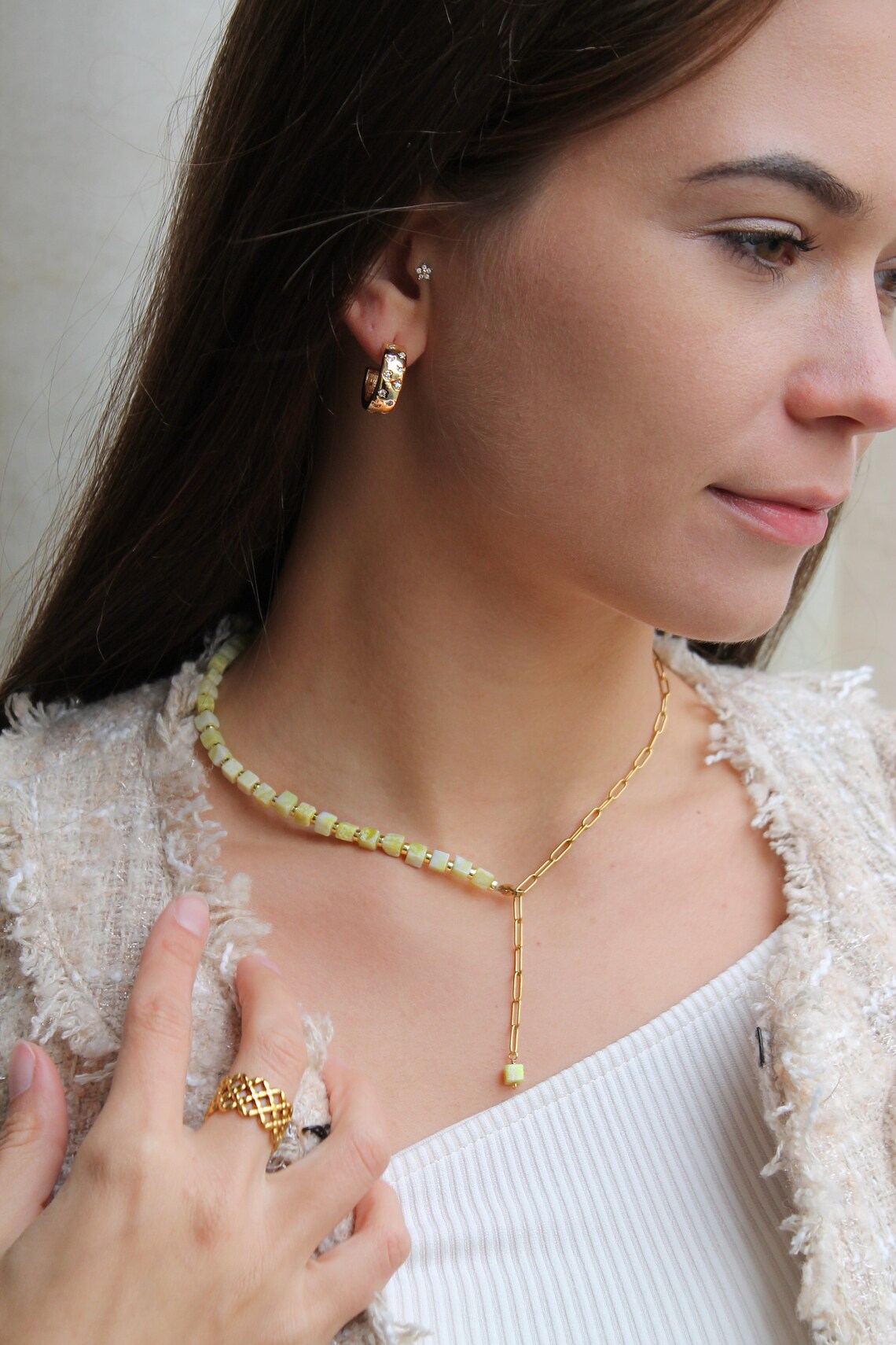 Half Paperclip Half Seprpentine Necklace, Serpentine Necklace, Stone ...