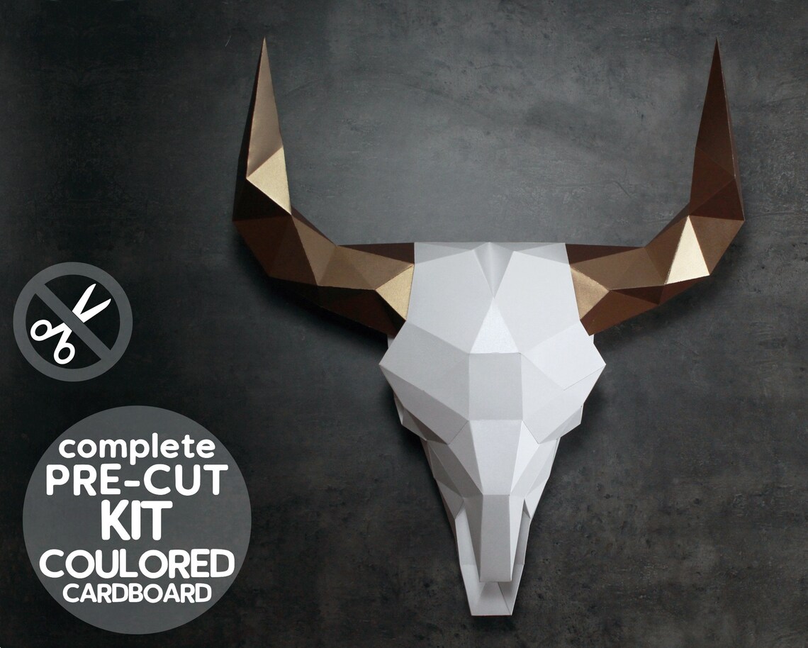 Buffalo Skull, Pre-cut, Papercraft/paper Model, Metalized Cardboard Kit ...
