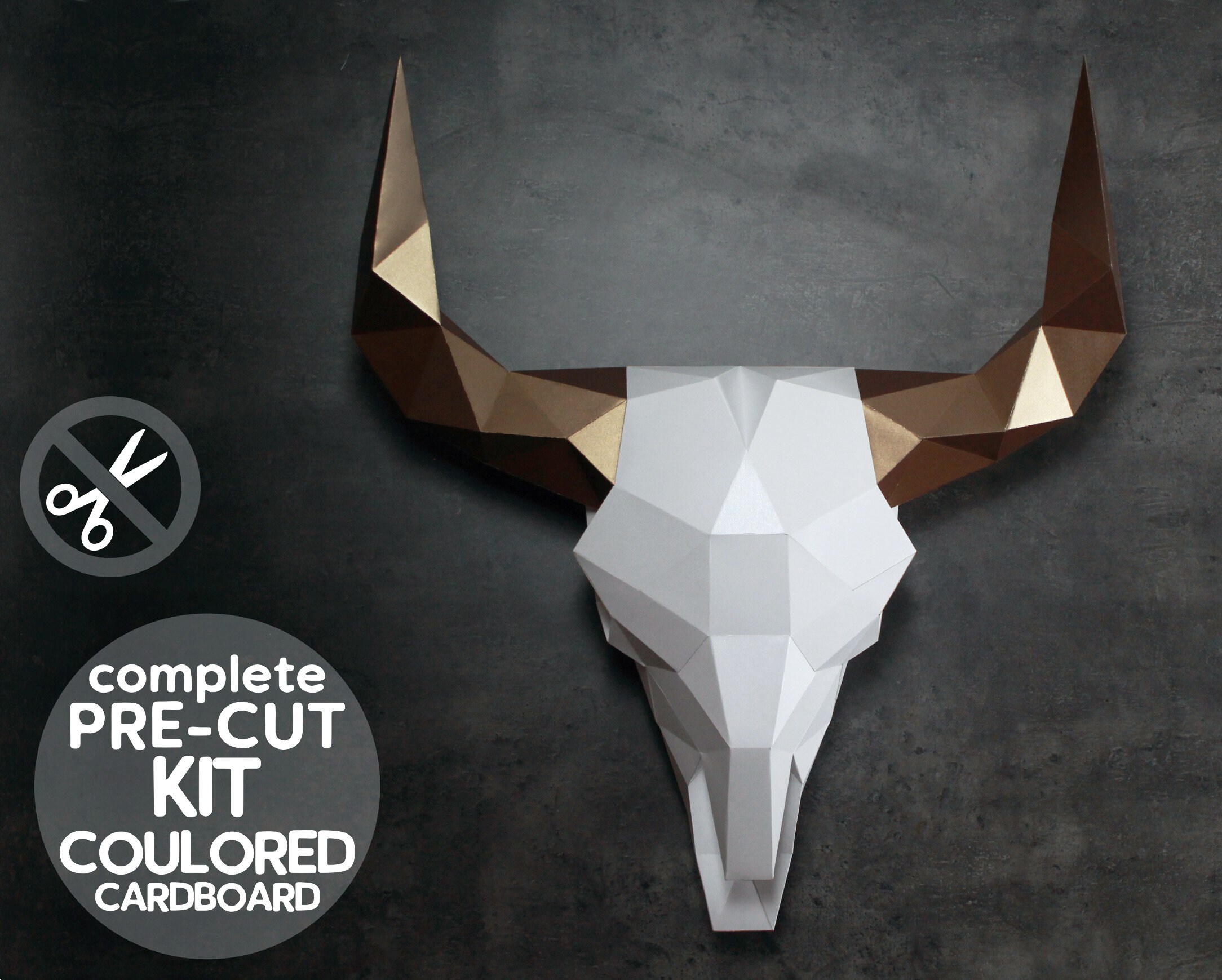 Buffalo Skull, Pre-cut, Papercraft/paper Model, Metalized Cardboard Kit ...