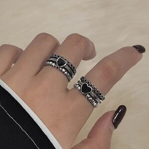 Adjustable Multi-layer Ring A Set of Rings Heart Ring Black - Etsy