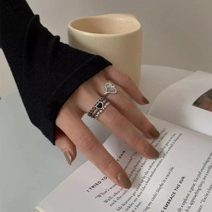 Adjustable Multi-layer Ring A Set of Rings Heart Ring Black - Etsy