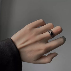 Adjustable Multi-layer Ring A Set of Rings Heart Ring Black - Etsy