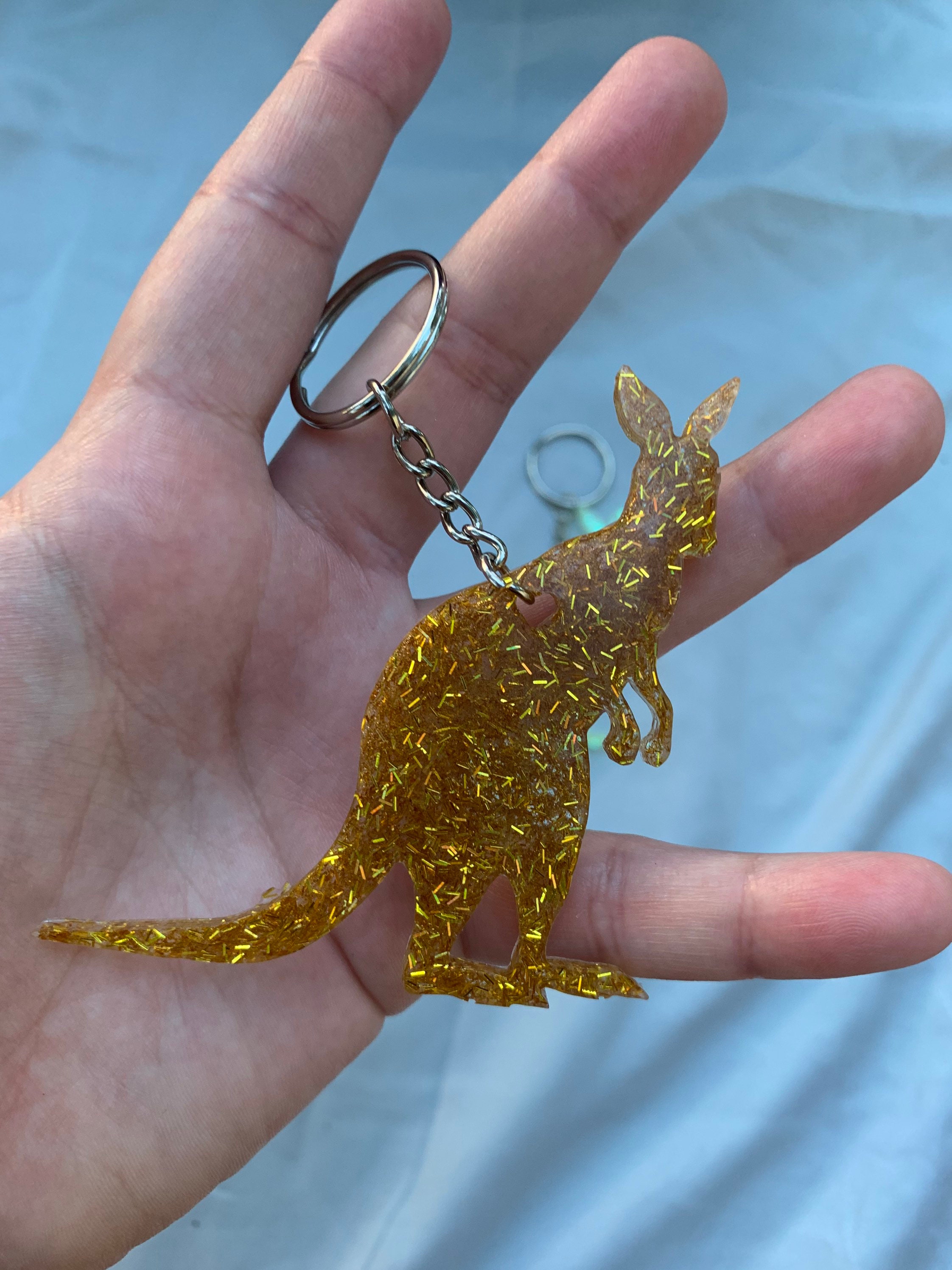 Kangaroo glitter resin keychain handmade HeartmadeByJill | Etsy