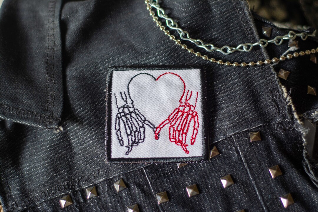 Heartbound Skeleton Hands Embroidered Patch - Patches for Jackets ...
