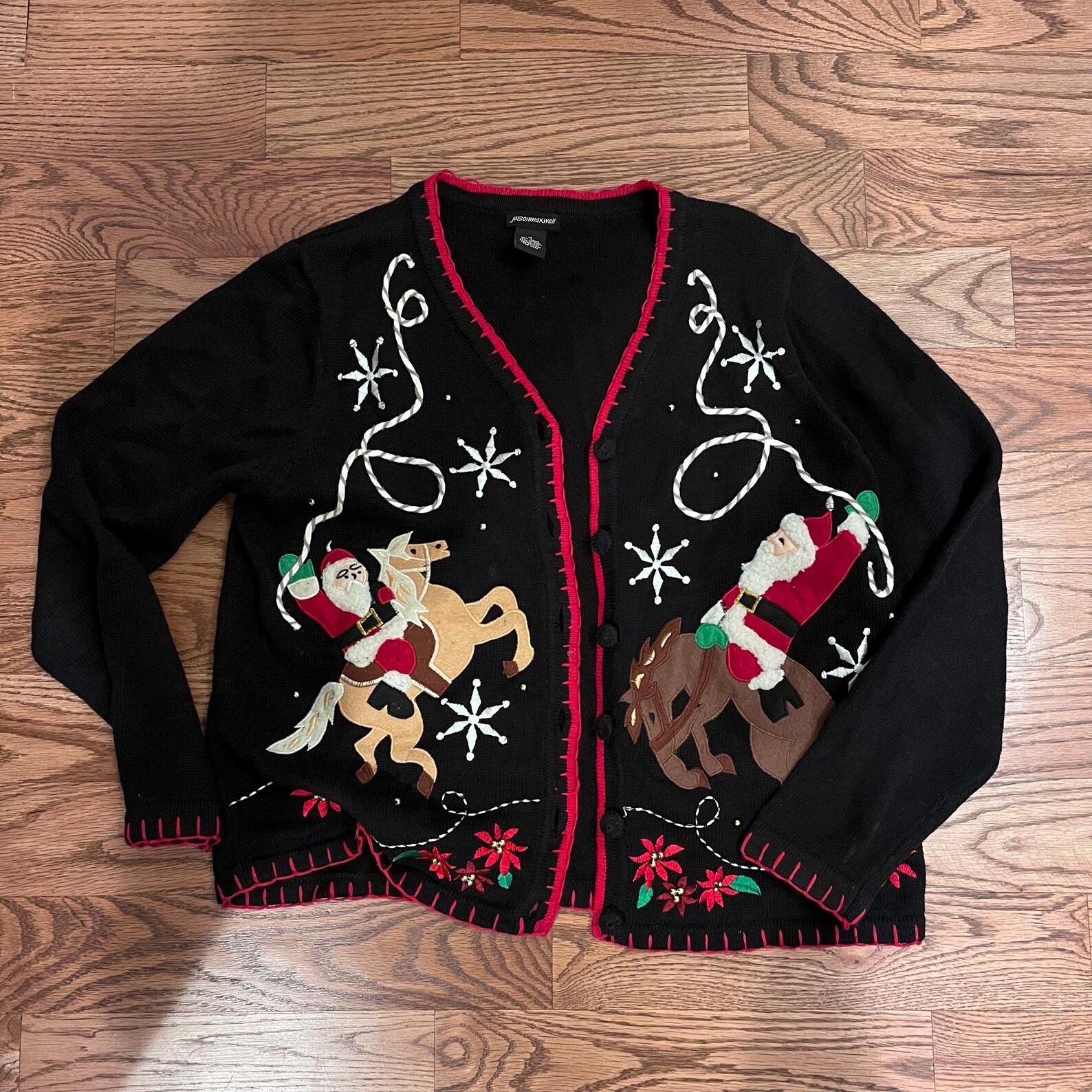 Designs Jason Maxwell 1990 Vintage Christmas Cardigan Sweater Cowboy ...