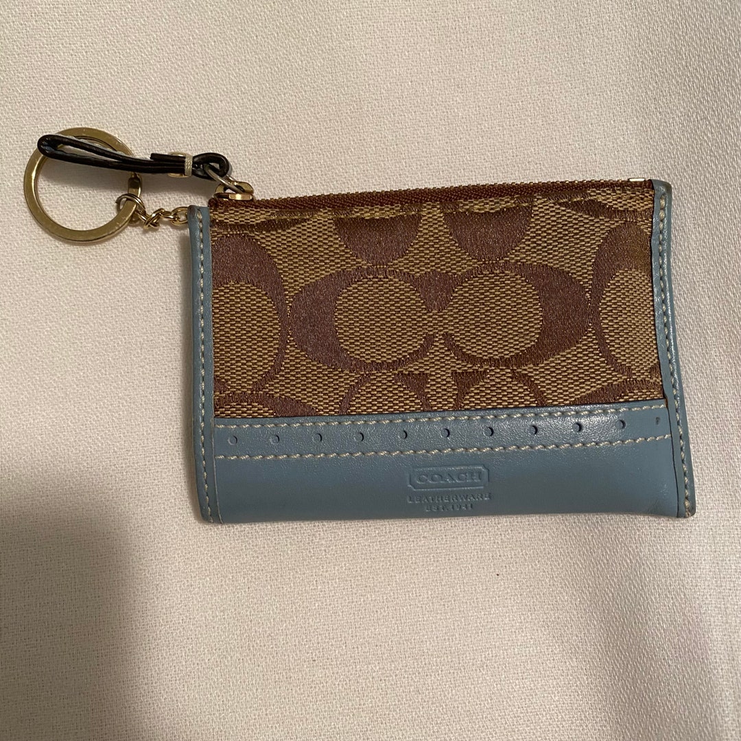 Vintage Coach Turquoise Leather Jacquard Signature Monogram Zip Wallet ...
