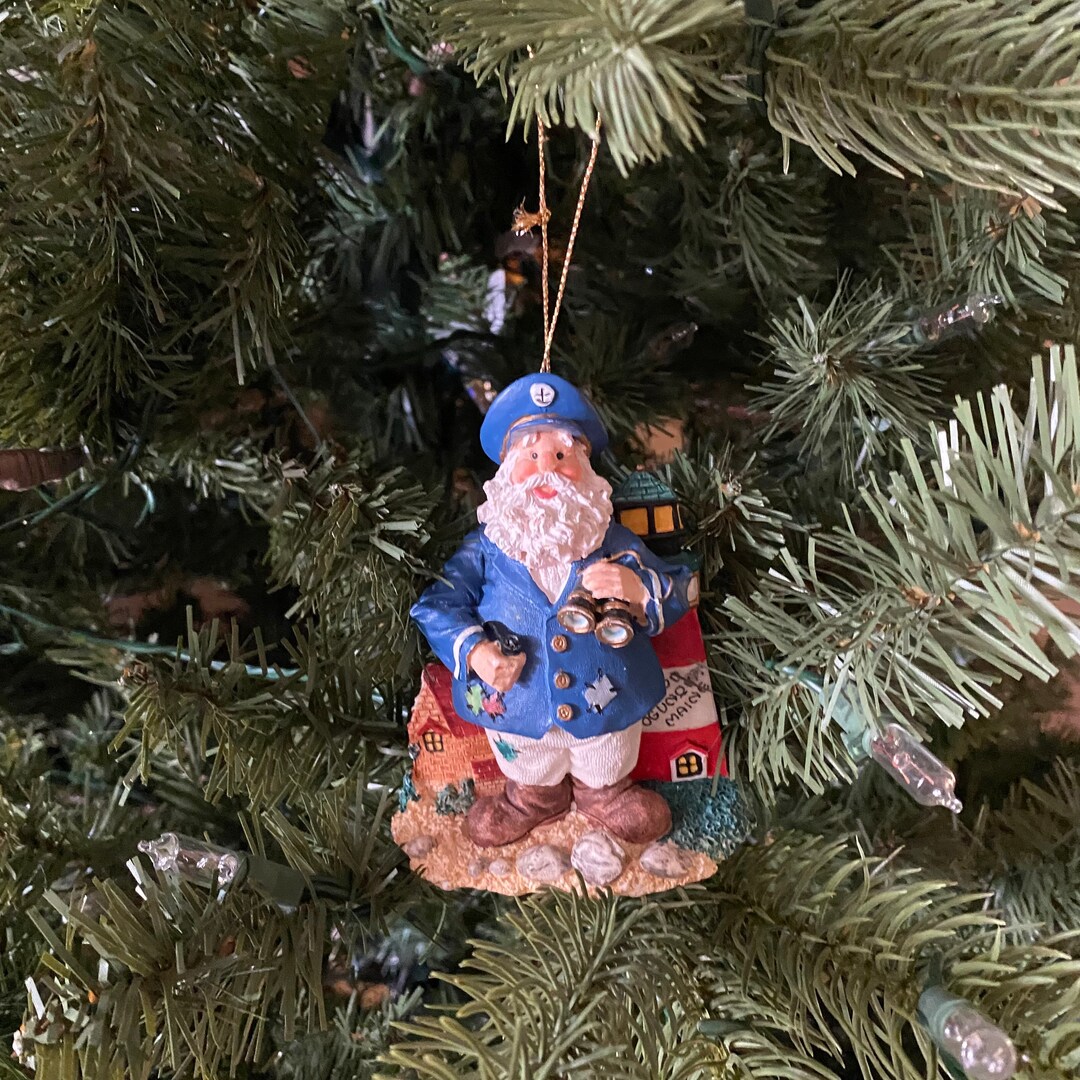 Vintage Sailing Captain Santa Figurine Ceramic Lighthouse Beach ...