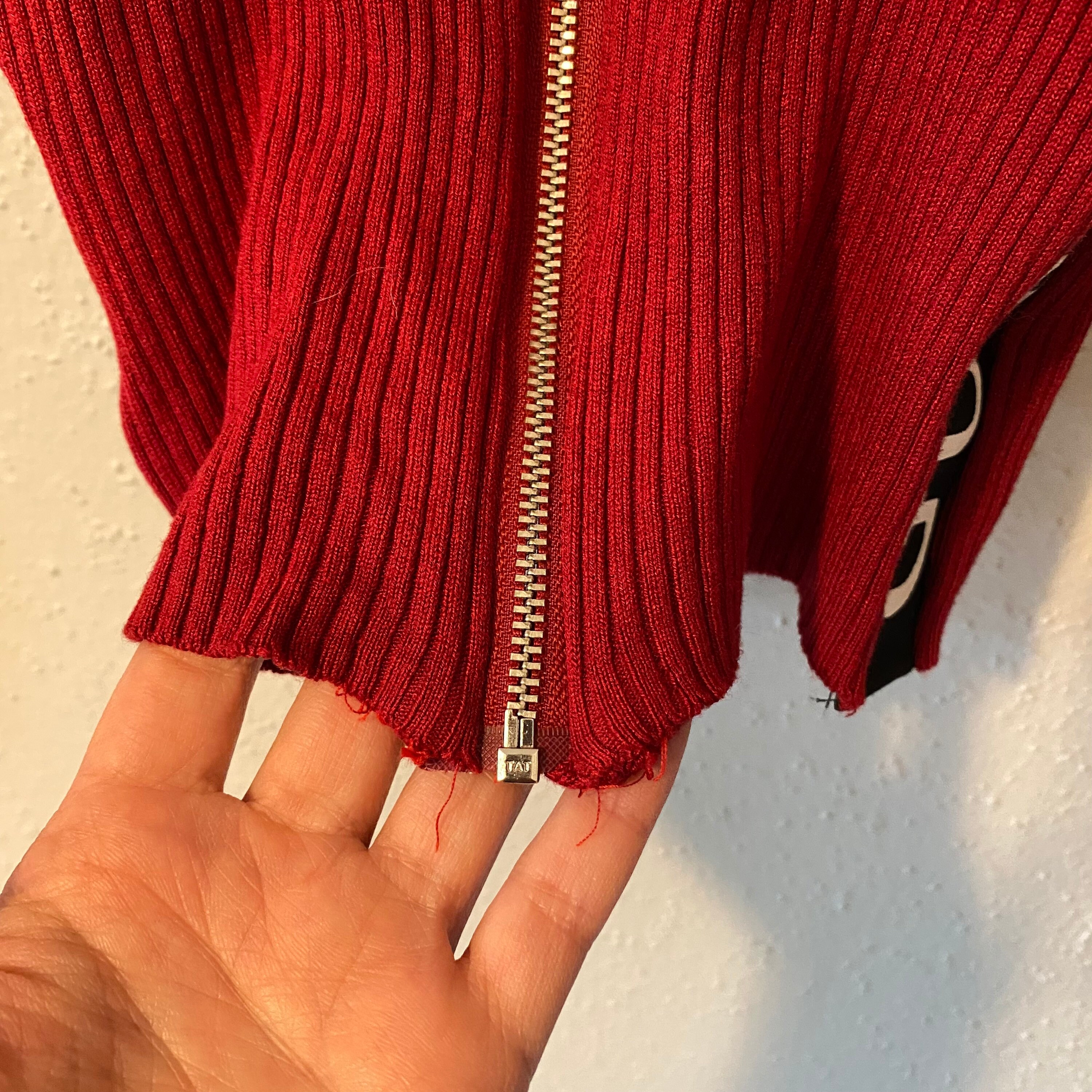 Vintage GUESS Ribbed Red Zipup Collared Sweater With GUESS Logo on Side ...